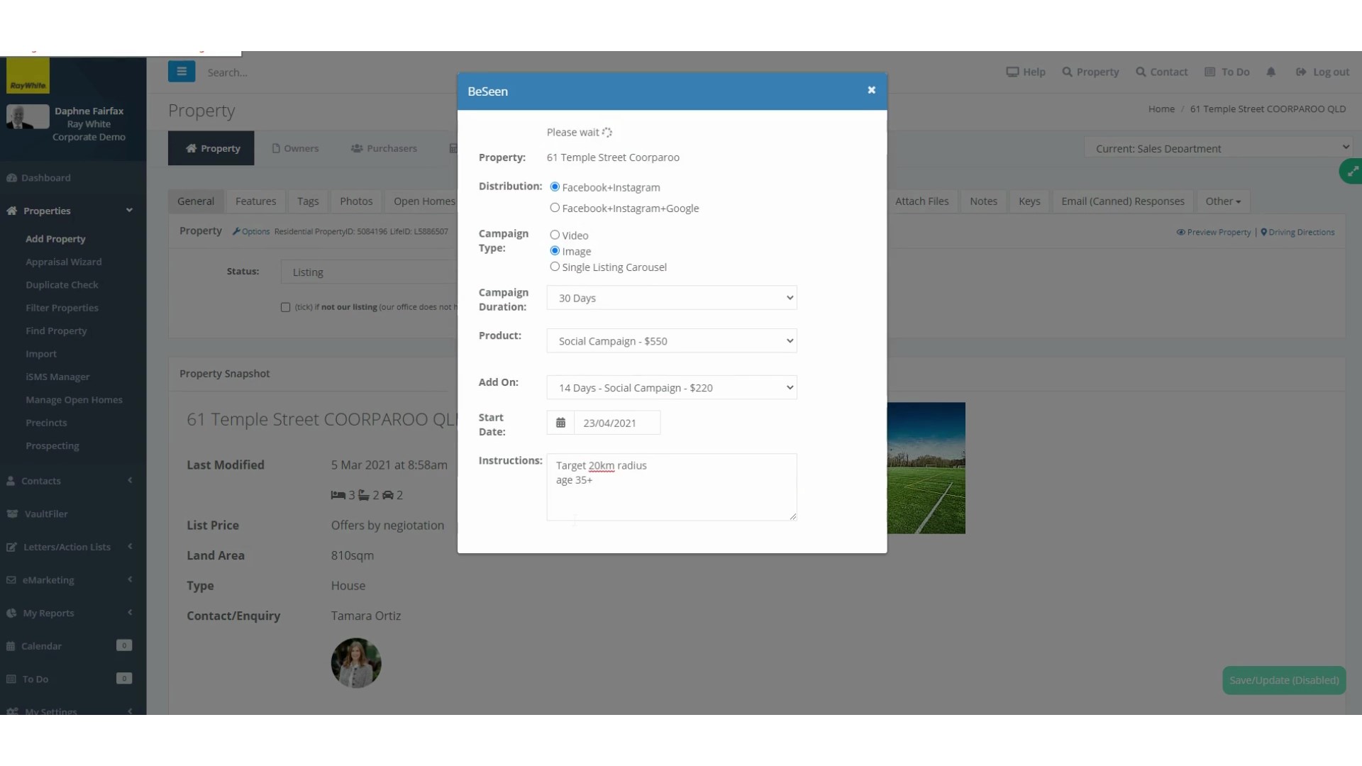 Order a listing campaign using VaultRE